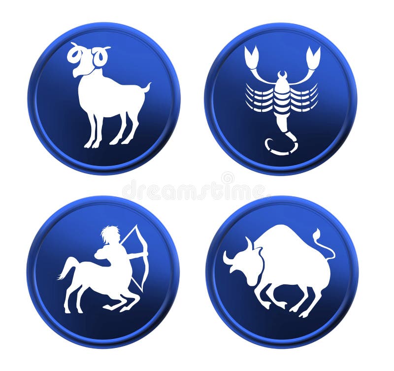 Blue Zodiac Disc with Signs and Symbols Stock Illustration ...
