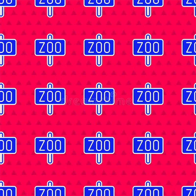 Blue Zoo Park Icon Isolated Seamless Pattern on Red Background. Vector ...