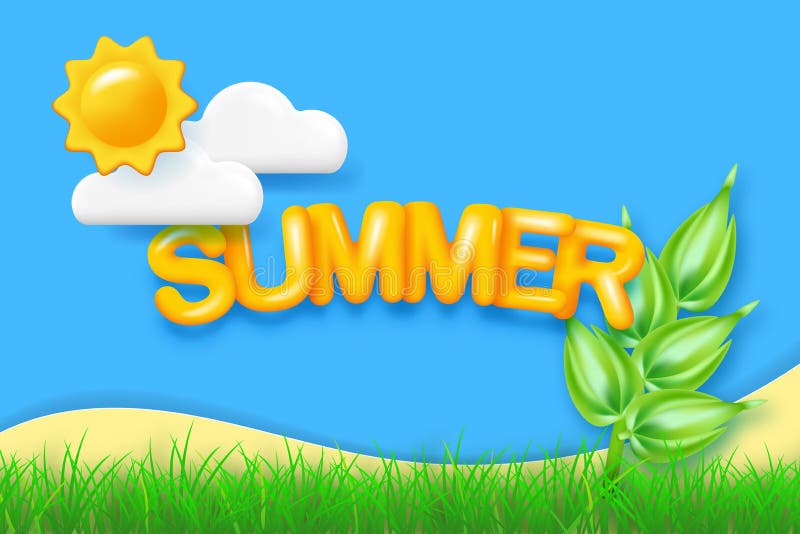 Summer Landscape with Cereal Grass, Sun, Clouds and 3D Text SUMMER ...