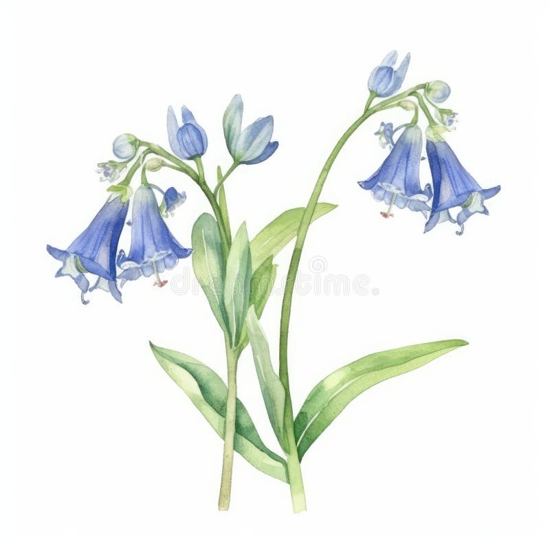 Bluebell Flowers with Green Leaves on White Background Generative AI ...