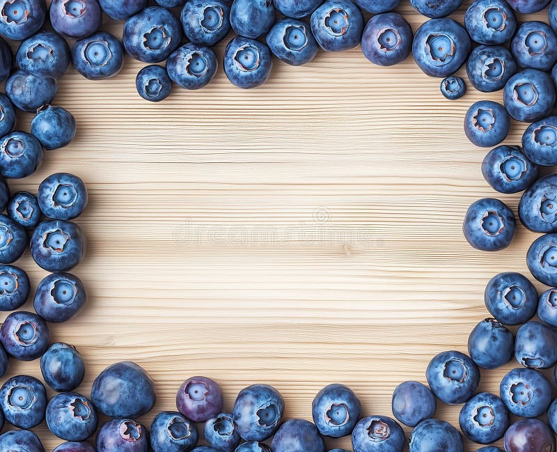 Blueberries Arranged in a Frame Pattern on a Wooden Surface with Copy ...