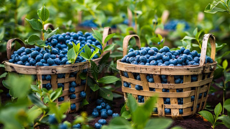 Blueberries in Baskets on a Field Stock Photo - Image of blueberries ...