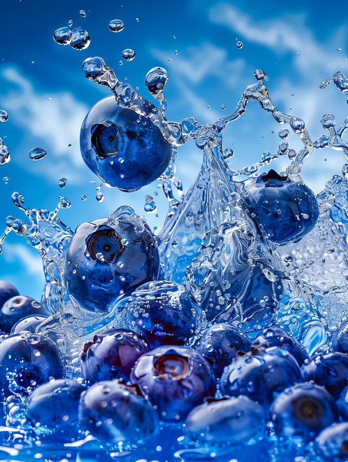 Blueberries are Being Splashed into the Water Stock Photo - Image of ...