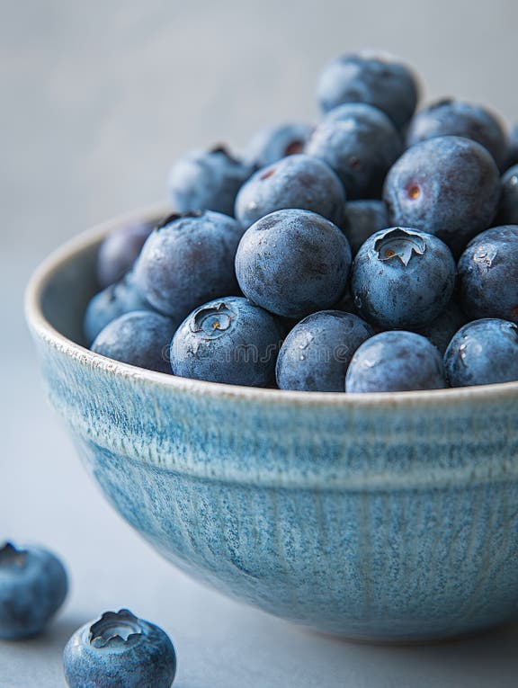 Blueberries in a Blue Ceramic Bowl on a Light Surface. Stock Image ...