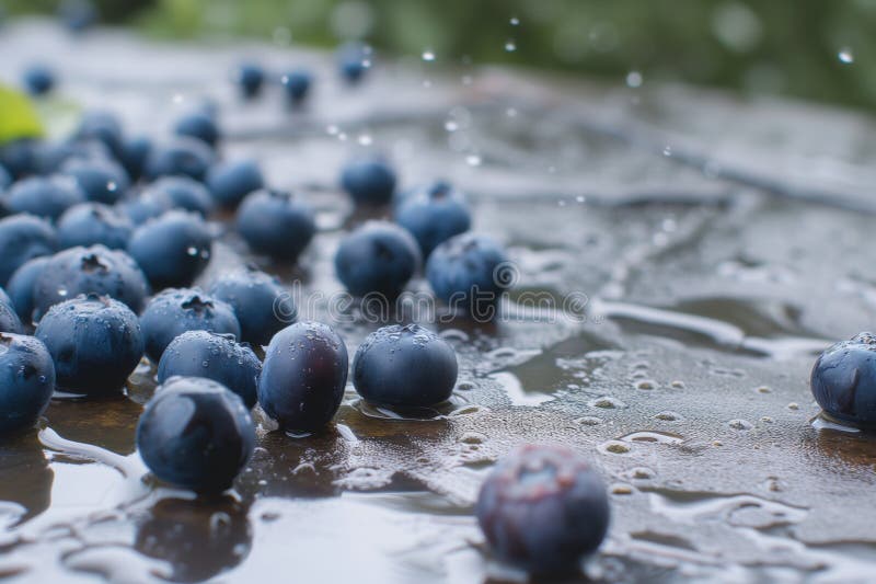 Blueberries Bouncing Off a Wet Patio Surface Stock Image - Image of ...