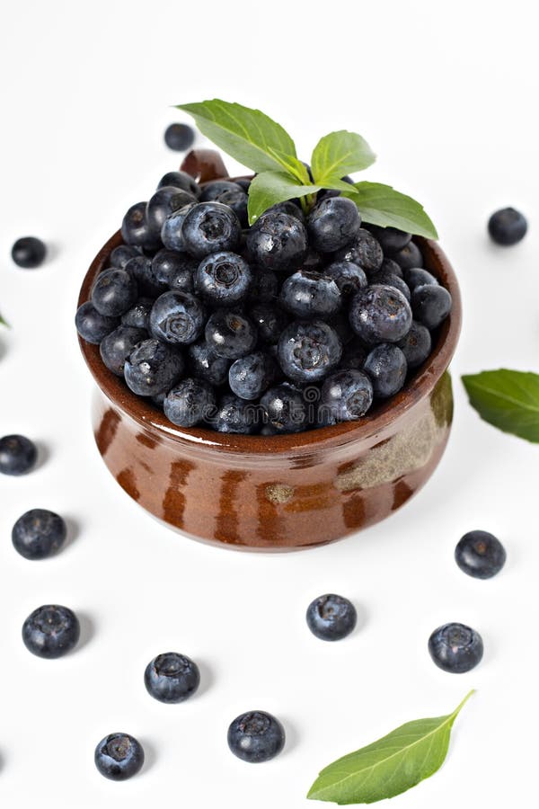 Blueberries in Bowl Isolated on White Background. Stock Image - Image ...