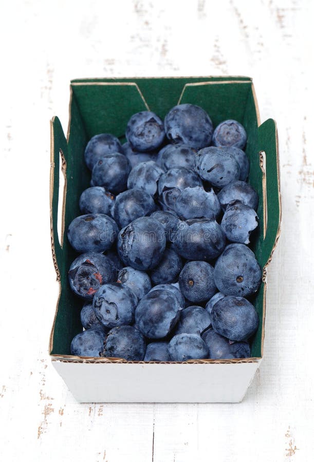 Blueberries in a Box on Wooden Table Stock Photo - Image of objects ...