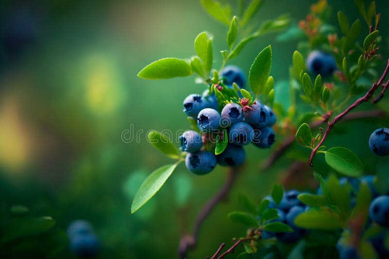 Blueberries on a Bush in the Forest. Stock Illustration - Illustration ...