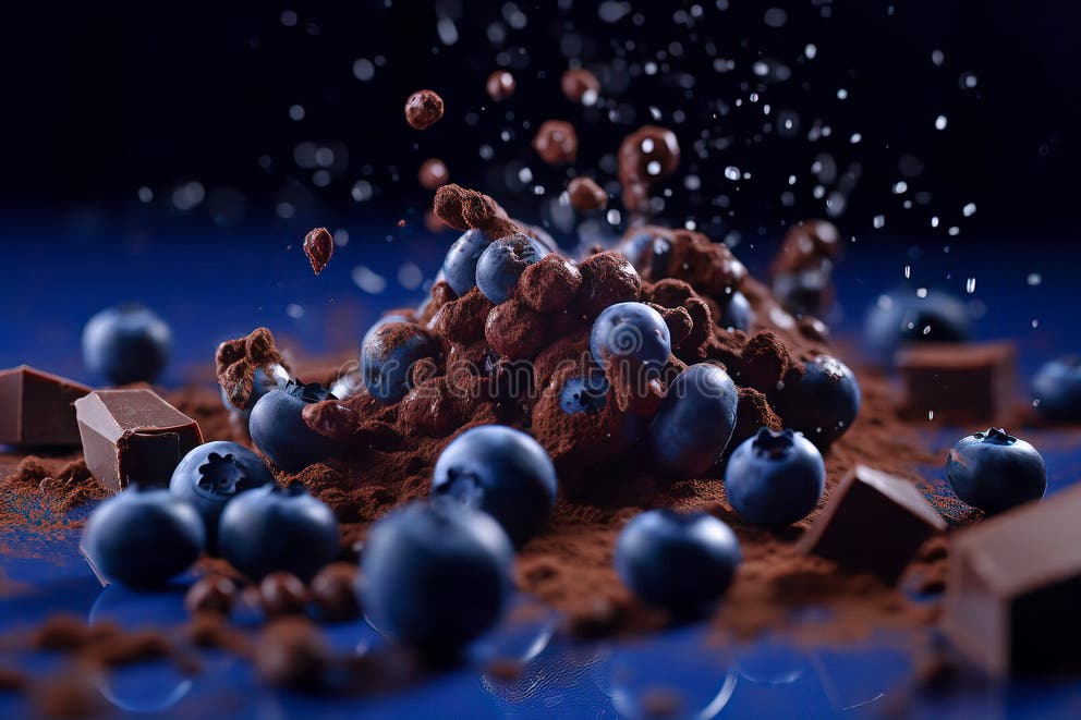 Blueberries and Chocolate Explosion in Motion Stock Illustration ...