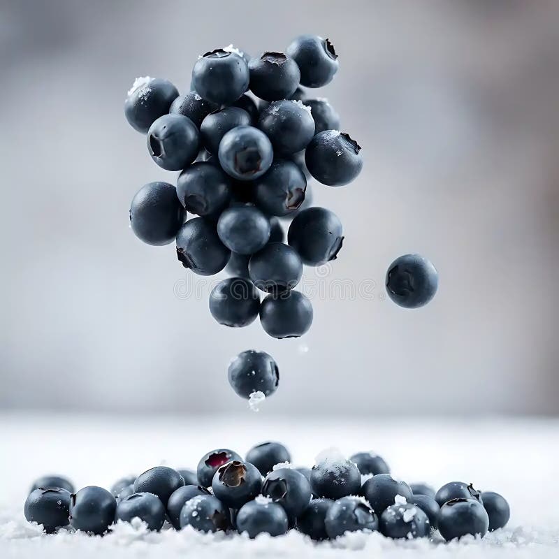 Blueberries are Falling Downward in a Blurry Focused Background Stock ...
