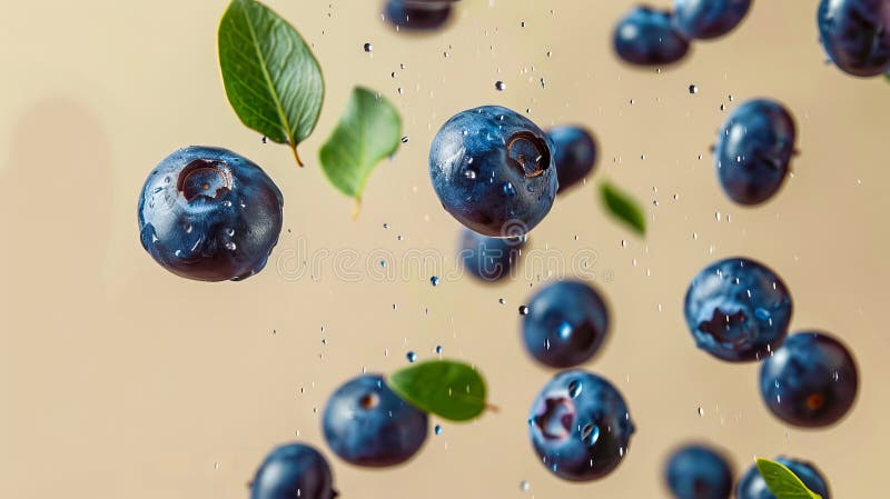 Blueberries Falling from the Sky with Leaves Stock Image - Image of ...