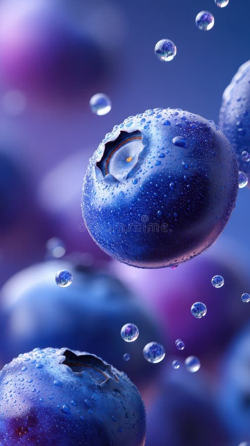 Floating Blueberries Burst with Color and Flavor, Splashing Juice in ...