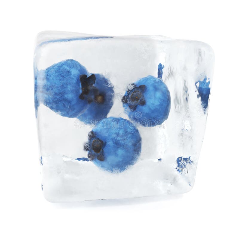 Blueberries Frozen in Ice Cube, Ice Cube in Front View, Single Ice Cube ...
