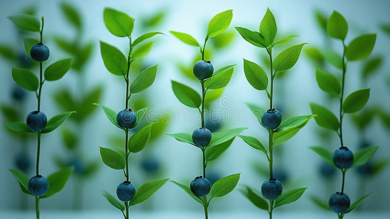 Blueberries Growing on Stems with Lush Green Leaves Stock Image - Image ...