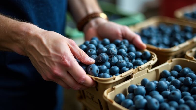 Blueberries in the Hands of a Man at the Market Stock Image - Image of ...