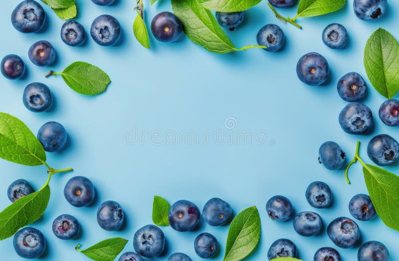 Blueberries with Leaves on a Blue Background Stock Image - Image of ...