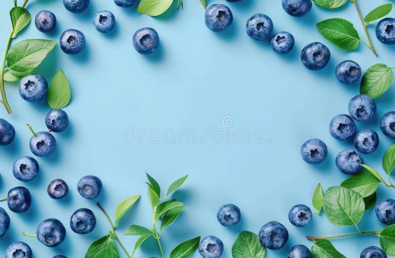 Blueberries with Leaves on a Blue Background Stock Image - Image of ...
