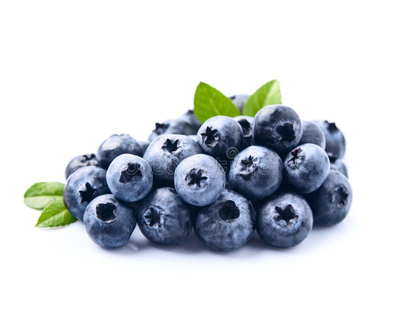 Blueberries with Leaves on White Backgrounds Stock Photo - Image of ...
