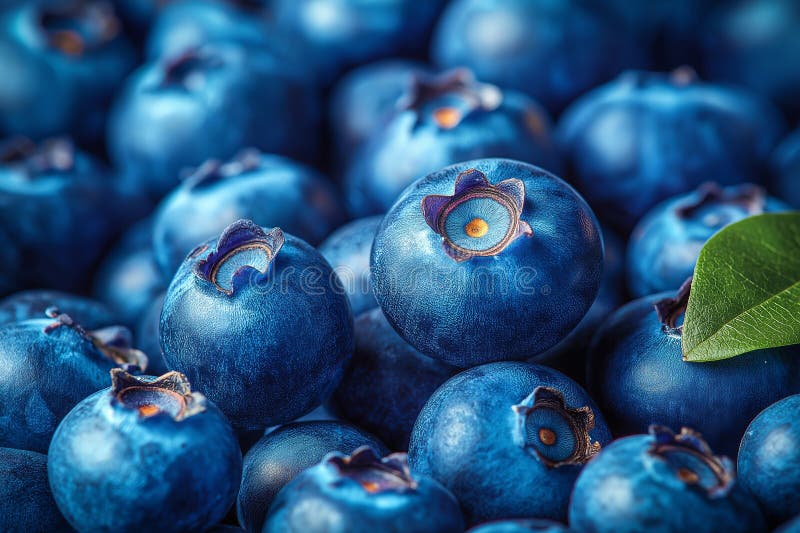 Fresh and Plump Blueberries Arranged Together with a Vibrant Green Leaf ...