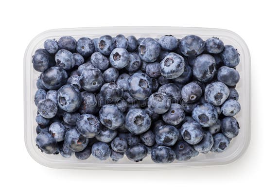 Blueberries in a Plastic Box on a White Background. Top View Stock ...