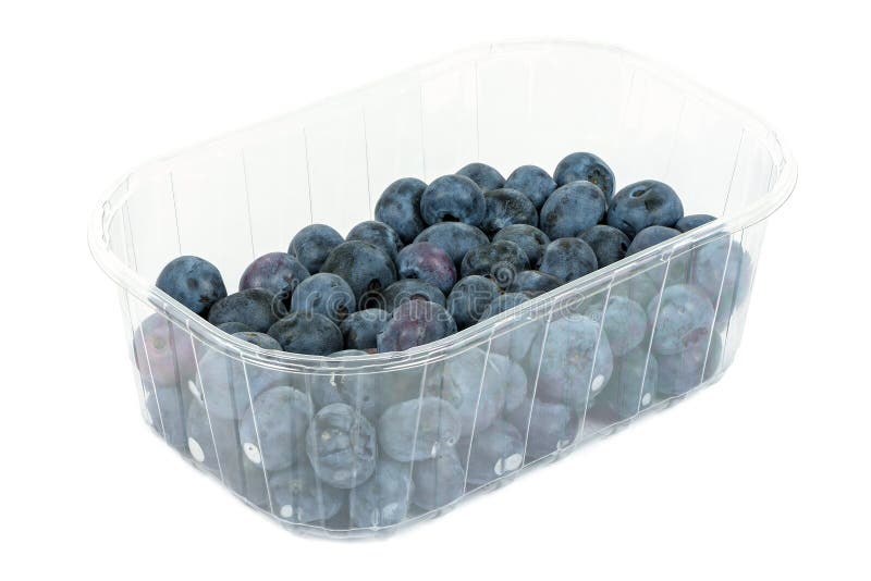 Plastic Packaging Of Fresh Juicy Blueberries. White Isolated Background ...
