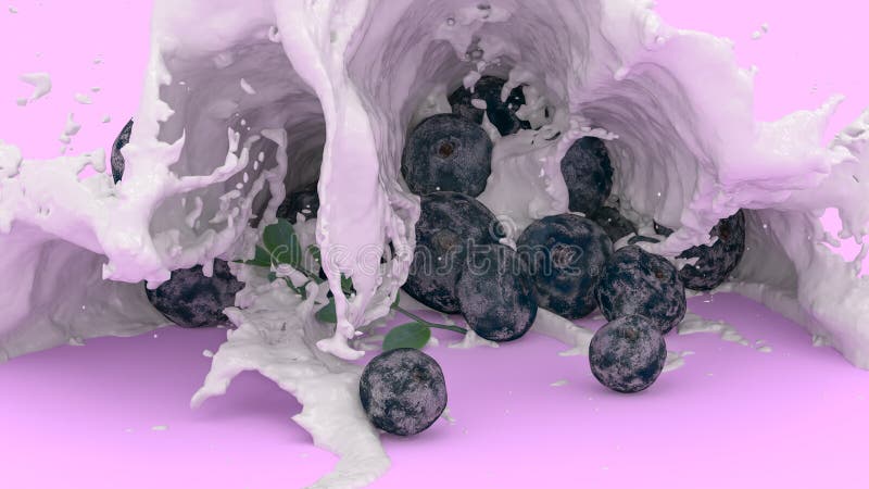 Blueberries on a Purple Background in a Splash of Milk Stock ...