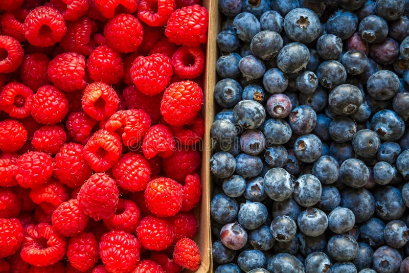 Blueberries and Raspberries Background Stock Photo - Image of ...