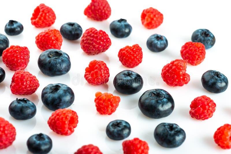 Blueberries and Raspberries, Top View Stock Photo - Image of raspberry ...