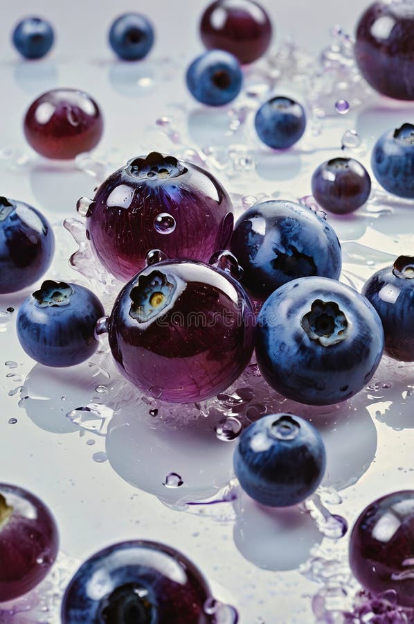 Blueberries and Raspberries and Waterdrops .Lots of Fresh Blueberries ...