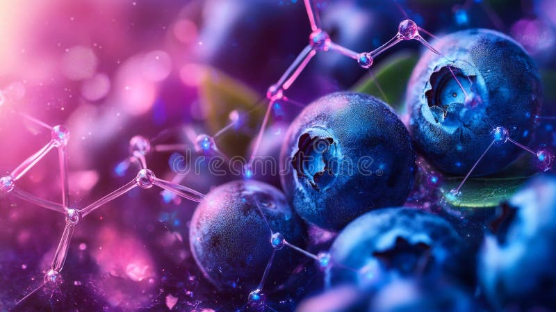Blueberry Antioxidant Supplement Concept with Molecular Structure Stock ...
