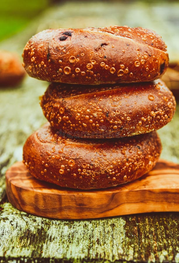 Blueberry Bagels Stack of Three Bagels Stock Photo - Image of detail ...
