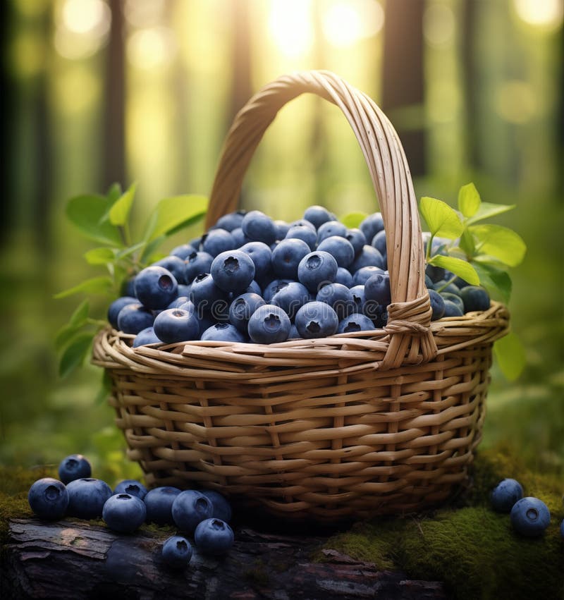 Blueberry basket in forest stock photo. Image of bokeh - 306823838