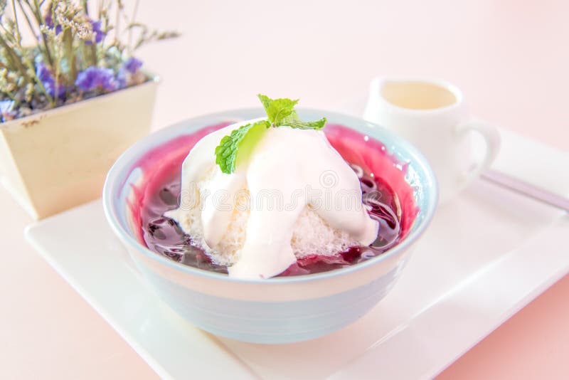 Blueberry Bingsu stock photo. Image of bowl, delicious - 80973552