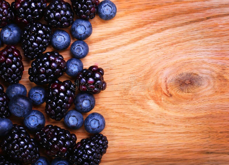 Blueberry and Blackberry on Wooden Stock Image - Image of dessert ...