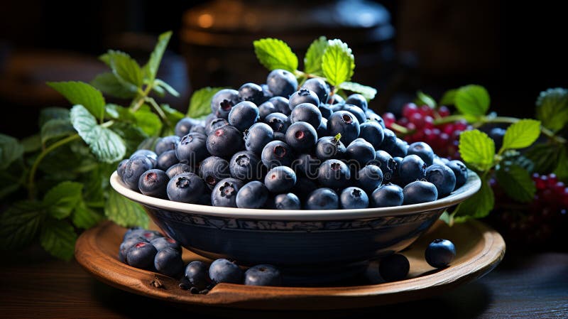 Blueberry in Bowl on the Table Stock Illustration - Illustration of ...