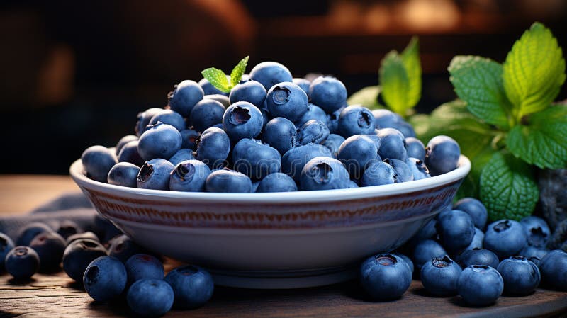 Blueberry in Bowl on the Table Stock Illustration - Illustration of ...