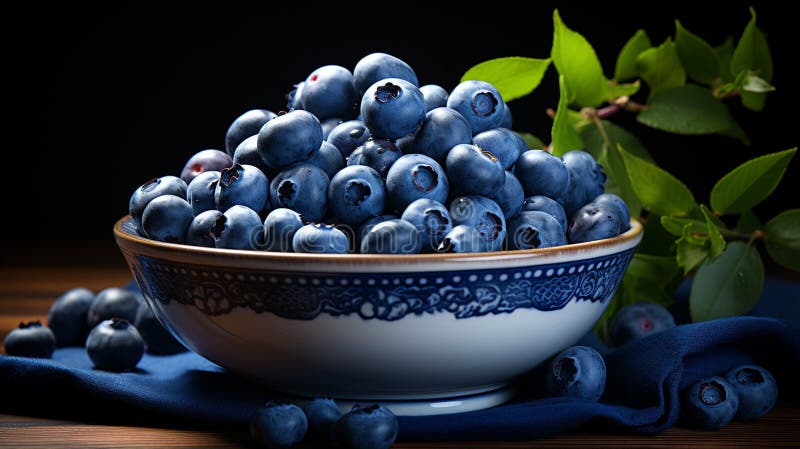 Blueberry in Bowl on the Table Stock Illustration - Illustration of ...