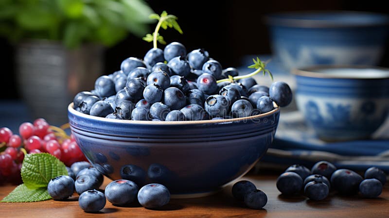 Blueberry in Bowl on the Table Stock Illustration - Illustration of ...