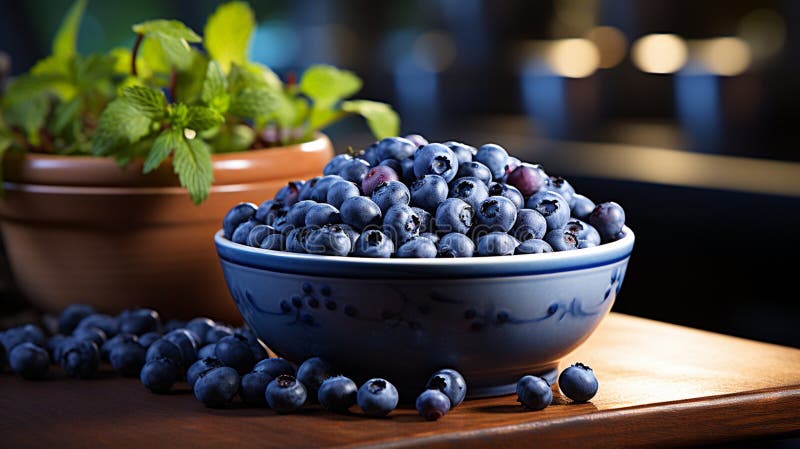 Blueberry in Bowl on the Table Stock Illustration - Illustration of ...