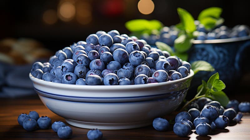 Blueberry in Bowl on the Table Stock Illustration - Illustration of ...