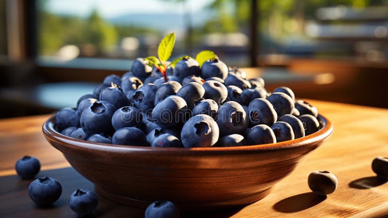 Blueberry in Bowl on the Table Stock Illustration - Illustration of ...