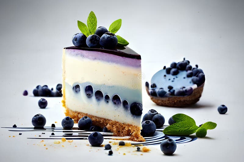 Blueberry Cheesecake with Fresh Blueberries on a White Background ...