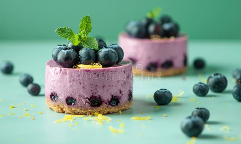 Blueberry Cheesecake on a Pastel Green Surface Stock Image - Image of ...