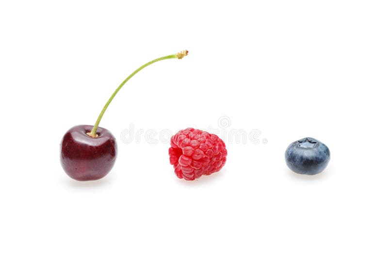 Blueberry, Cherry and Raspberry Berries Isolated on White Background ...