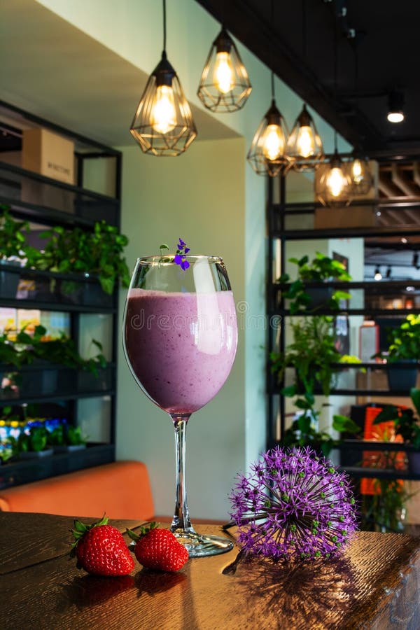 Blueberry Cocktail in a Glass on a High Leg Stock Photo - Image of ...
