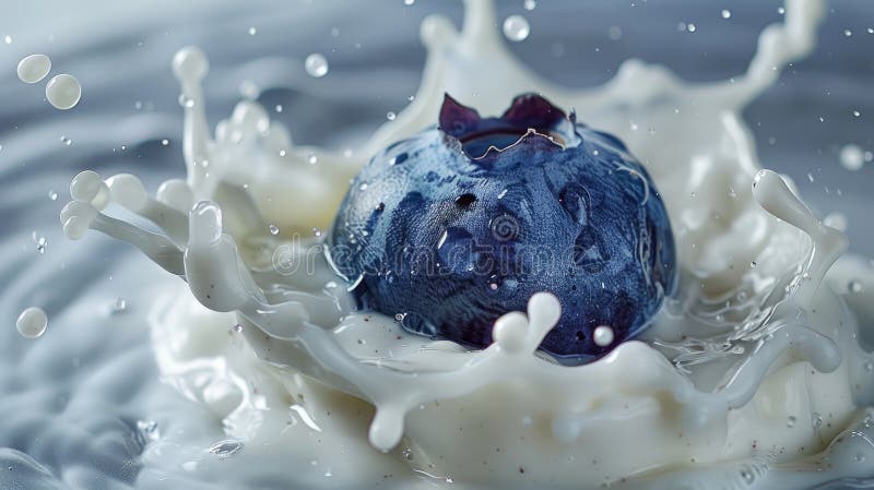 Blueberry Dropping into Milk Splash. Stock Image - Image of purity ...