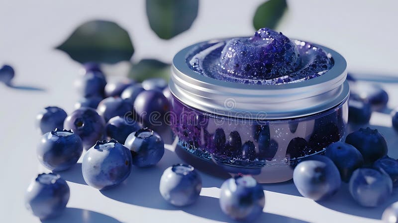 Blueberry Face Mask in a Jar with Fresh Blueberries on a White ...