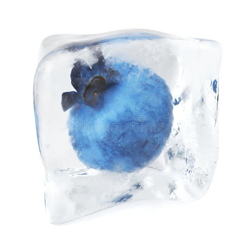 Blueberry Frozen in Ice Cube, Ice Cube in Front View, Single Ice Cube ...