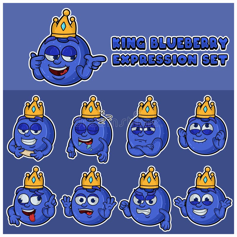 Blueberry Fruit Mascot Character Cartoon with Crown and Face Expression ...