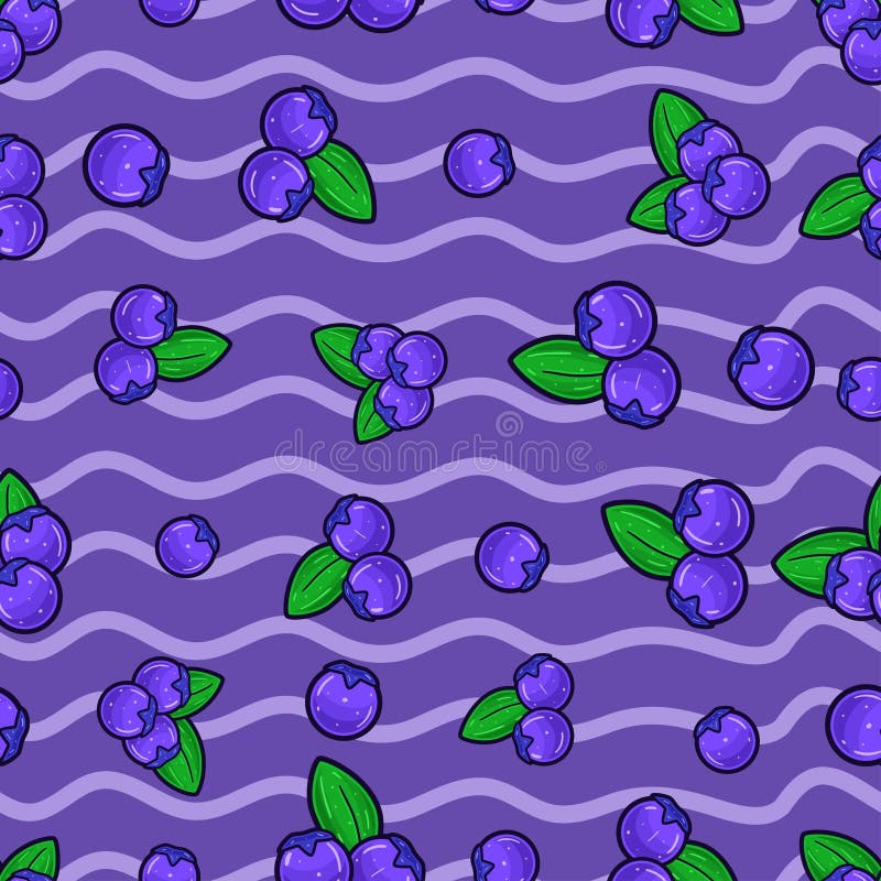 Blueberry Fruit Seamless Pattern in Cartoon Style. Perfect for ...